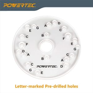 POWERTEC 71369 Dia 6-1/2" Universal Clear Acrylic Base Plate w/Centering Pin, Screws and Letter-Marked Holes, Fits Porter Cable, Bosch, Craftsman, Dewalt, Hitachi, Makita, Milwaukee, Ryobi