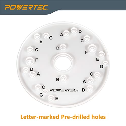 POWERTEC 71369 Dia 6-1/2" Universal Clear Acrylic Base Plate w/Centering Pin, Screws and Letter-Marked Holes, Fits Porter Cable, Bosch, Craftsman, Dewalt, Hitachi, Makita, Milwaukee, Ryobi