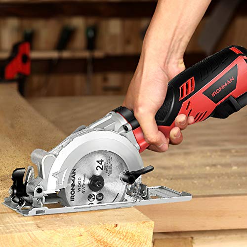 Goplus Circular Saw, 5.8 Amp 3500RPM Mini Circular Saw, Max Cutting Depth 1-11/16'' (90°), 1-1/8'' (45°) Compact Saw with 4-1/2'' 24T TCT Blade, Miter Function, Guide Rule and Dust Port