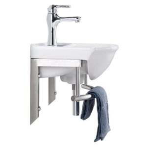 Renovators Supply Manufacturing Ridge 17 3/4" Small Wall Mounted Bathroom Sink White with Faucet Drain Towel Bar and Overflow