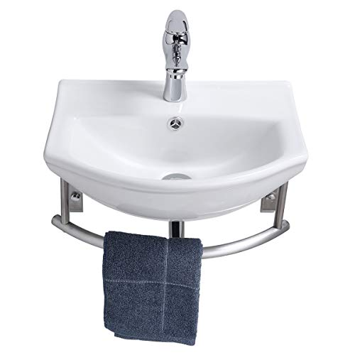 Renovators Supply Manufacturing Ridge 17 3/4" Small Wall Mounted Bathroom Sink White with Faucet Drain Towel Bar and Overflow