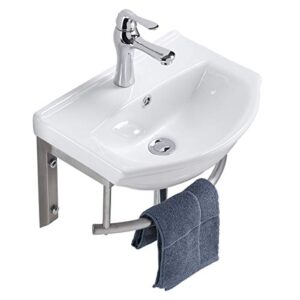 Renovators Supply Manufacturing Ridge 17 3/4" Small Wall Mounted Bathroom Sink White with Faucet Drain Towel Bar and Overflow