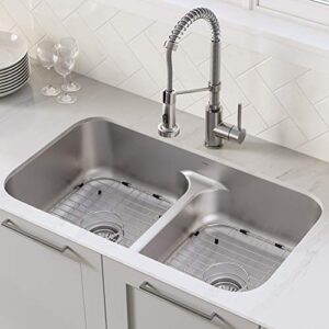 KRAUS KBU32 Premier 32-inch 16 Gauge Undermount 50/50 Double Bowl Kitchen Sink with Smart Low Divider