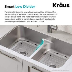 KRAUS KBU32 Premier 32-inch 16 Gauge Undermount 50/50 Double Bowl Kitchen Sink with Smart Low Divider