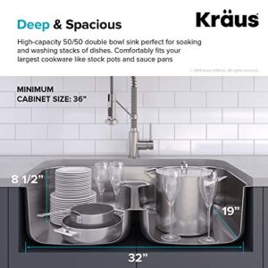 KRAUS KBU32 Premier 32-inch 16 Gauge Undermount 50/50 Double Bowl Kitchen Sink with Smart Low Divider