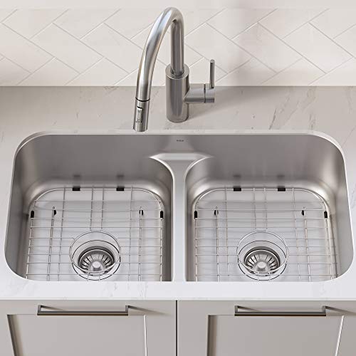 KRAUS KBU32 Premier 32-inch 16 Gauge Undermount 50/50 Double Bowl Kitchen Sink with Smart Low Divider