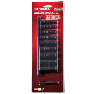 husky 3/8 in. drive thin wall deep impact socket set sae (10-piece)