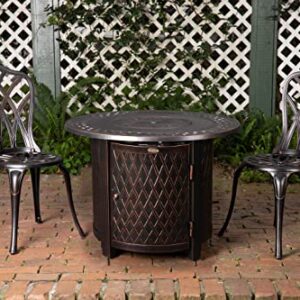 Fire Sense 62988 Wagner Woven Aluminum Convertible Gas Fire Pit Table 37,000 BTU Multi-Functional Outdoor with Fire Bowl Lid, Nylon Weather Cover & Clear Fire Glass - Bronze Finish - Round - 34"