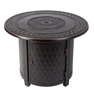 Fire Sense 62988 Wagner Woven Aluminum Convertible Gas Fire Pit Table 37,000 BTU Multi-Functional Outdoor with Fire Bowl Lid, Nylon Weather Cover & Clear Fire Glass - Bronze Finish - Round - 34"