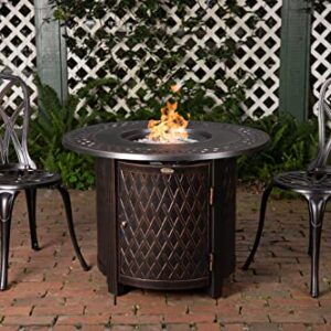 Fire Sense 62988 Wagner Woven Aluminum Convertible Gas Fire Pit Table 37,000 BTU Multi-Functional Outdoor with Fire Bowl Lid, Nylon Weather Cover & Clear Fire Glass - Bronze Finish - Round - 34"