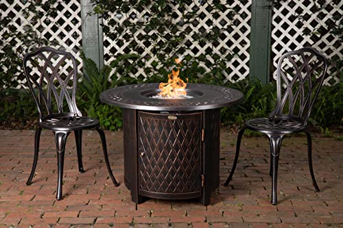 Fire Sense 62988 Wagner Woven Aluminum Convertible Gas Fire Pit Table 37,000 BTU Multi-Functional Outdoor with Fire Bowl Lid, Nylon Weather Cover & Clear Fire Glass - Bronze Finish - Round - 34"