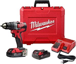 milwaukee 2801-22ct m18 18-volt lithium-ion brushless cordless compact 1/2 inch drill/driver kit with 2 batteries 2.0 ah, charger and case (non-retail packaging)