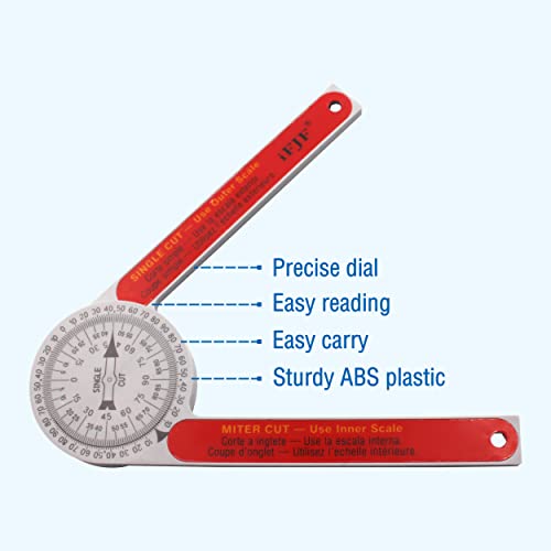 Miter Saw Protractor Replacement for #505P-7 Angle Finder Featuring Precision Laser-Inside & Outside Miter Angle Finder Protractor for All Building Trades, Plumbers, Carpenters Plastic （Red）