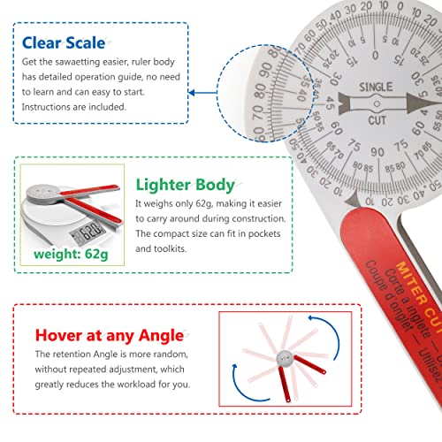 Miter Saw Protractor Replacement for #505P-7 Angle Finder Featuring Precision Laser-Inside & Outside Miter Angle Finder Protractor for All Building Trades, Plumbers, Carpenters Plastic （Red）