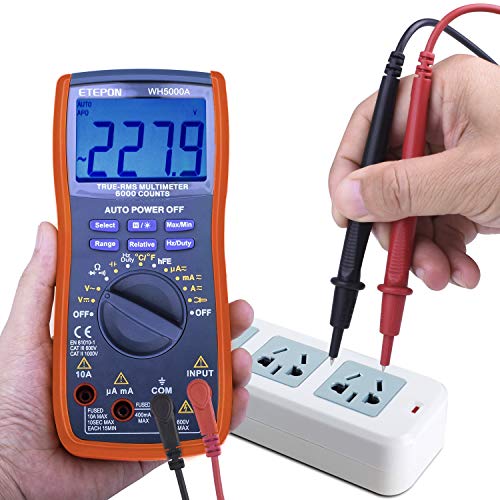 ETEPON Digital Multimeter True RMS Auto Raging Voltage Tester, Measures, Voltage, Current, Resistance, Continuity, Frequency, Capacitance, Temperature, Test Diodes,Transistors（6000 Counts Multimeter)