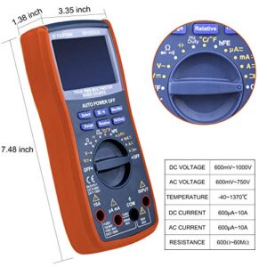 ETEPON Digital Multimeter True RMS Auto Raging Voltage Tester, Measures, Voltage, Current, Resistance, Continuity, Frequency, Capacitance, Temperature, Test Diodes,Transistors（6000 Counts Multimeter)