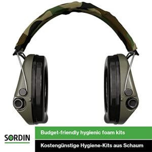 Sordin Supreme PRO X - Adjustable Active Safety Ear Muffs Hearing Protection - Camo Canvas Headband and Green Cups