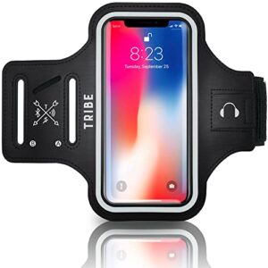 tribe water resistant cell phone armband case running holder for iphone pro max plus mini se (13/12/11/x/xs/xr/8/7/6/5) galaxy s ultra plus edge note (21/20/10/9/8/7/6/5) adjustable strap & key pocket