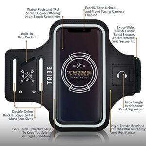 TRIBE Water Resistant Cell Phone Armband Case Running Holder for iPhone Pro Max Plus Mini SE (13/12/11/X/XS/XR/8/7/6/5) Galaxy S Ultra Plus Edge Note (21/20/10/9/8/7/6/5) Adjustable Strap & Key Pocket