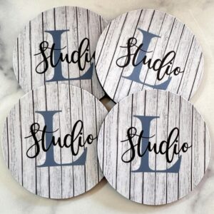 Personalized Coasters for Drinks White Barnwood Design Custom Farmhouse Coaster Set Monogram Initial Name Housewarming Gift Handmade by The Painted Pug (White)