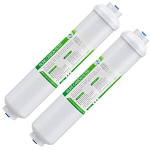 membrane solutions inline water filter, 1/4" quick-connect filter replacement cartridge in-line filter for refrigerator & ice maker, post-carbon filter for reverse osmosis water system, 2-pack