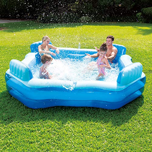 Summer Waves KB0706000 8.75ft x 26in Outdoor Inflatable Ring Above Ground 4 Person Deluxe Comfort Swimming Pool with Backrests and Cupholders