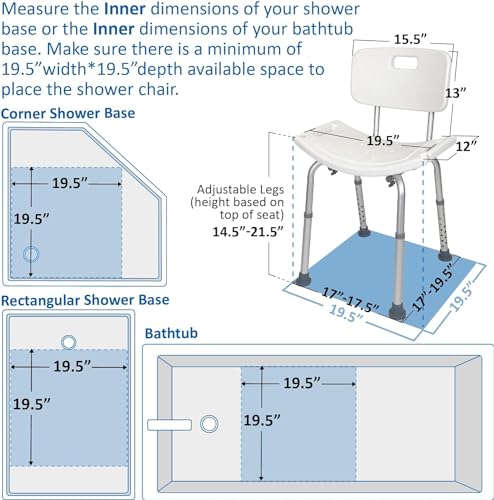 Vaunn Tool-Free Assembly Adjustable Shower Chair Spa Bathtub Seat Bench with Removable Back