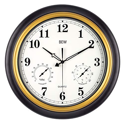 BEW Large Waterproof Outdoor Clock, 18 Inch Patio Clock with Thermometer & Hygrometer Combo, Outdoor Clocks for Garden, Pool, Lanai, Fence, Porch