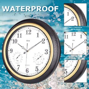 BEW Large Waterproof Outdoor Clock, 18 Inch Patio Clock with Thermometer & Hygrometer Combo, Outdoor Clocks for Garden, Pool, Lanai, Fence, Porch