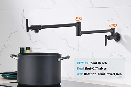 Havin Black Brass Pot Filler,Wall Mount Commercial Pot Filler Faucet,Brass Copper Material Kitchen Folding Faucet, in Wall Kitchen Faucet,Coffee Machine Faucet,Style A,Matte Black