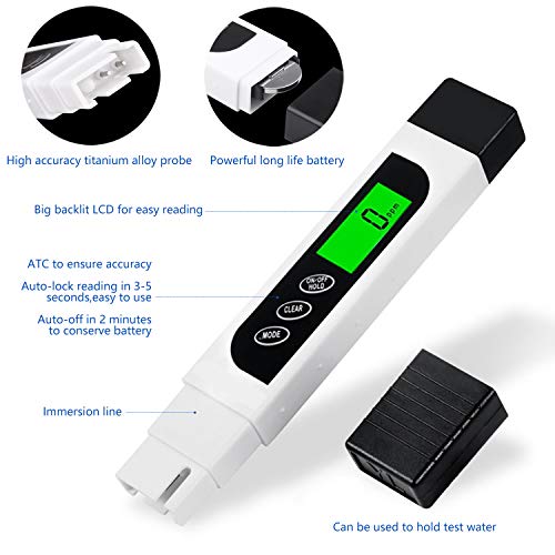 TDS Meter Digital Water Tester, KINCREA 3-in-1 TDS, EC & Temperature Meter with Case, 0-9999 ppm, Professional Water Quality Tester for Drinking Water, Aquarium and More JR021