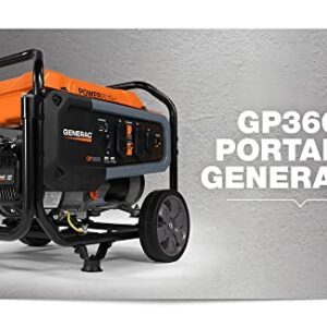 Generac 7678 GP3600 3,600-Watt Portable Generator 50-State / CARB Compliant for Reliable Power Anywhere, 24" W x 22.5" D x 21.3 H, Orange/Black