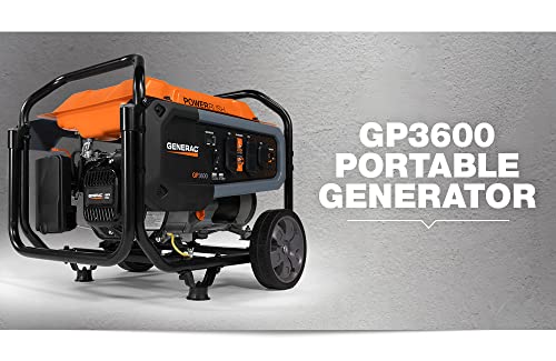 Generac 7678 GP3600 3,600-Watt Portable Generator 50-State / CARB Compliant for Reliable Power Anywhere, 24" W x 22.5" D x 21.3 H, Orange/Black