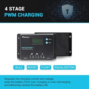 Renogy 10 Amp 12V/24V PWM Negative Ground Solar Charge Controller Compact Design w/LCD Display for AGM, Gel, Flooded and Lithium Battery, Wanderer 10A