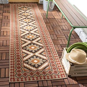 safavieh veranda collection 2'3' x 12' red / natural ver099 boho indoor/ outdoor non-shedding easy scrubbing patio backyard porch deck mudroom runner-rug