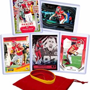 Travis Kelce Football Cards (5) Assorted Bundle - Kansas City Chiefs Trading Card Gift Set