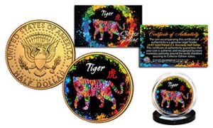 chinese zodiac polychrome genuine jfk half dollar 24k gold plated coin - tiger