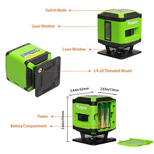 Laser Square Level Tile Laying - Huepar FL360G Floor Laser, Installation for Tile, Floor Alignment,Wallpaper 360-Degree Horizontal Line 130-Degree Vertical Line with Line-Switching Mode