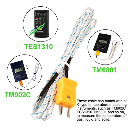 STARVAST 5 Pcs K-Type Thermocouple Sensor Probes 3m / 9.8ft, Temperature Sensor Probe Measure Range -50-400°C (-58-752°F)