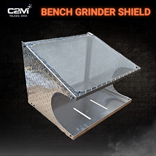 c2M Bench Grinder Aluminum Enclosed Eye Shield | Universal Safety Plexiglass Guard for Sparks and Dust | Easy to Assemble, USA Made