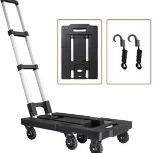 Pansonite Folding Hand Truck, 500 LB Heavy Duty Luggage Cart, Utility Dolly Platform Cart with 7 Wheels & 2 Elastic Ropes for Luggage, Travel, Moving, Shopping, Office Use