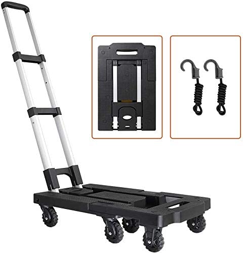 Pansonite Folding Hand Truck, 500 LB Heavy Duty Luggage Cart, Utility Dolly Platform Cart with 7 Wheels & 2 Elastic Ropes for Luggage, Travel, Moving, Shopping, Office Use