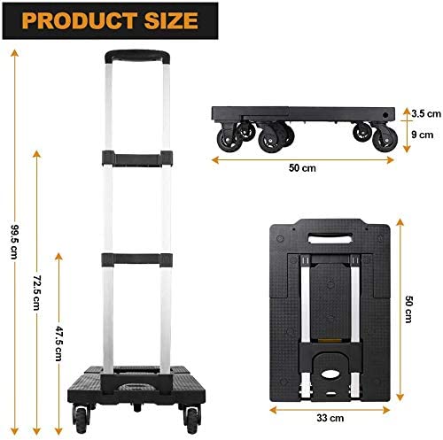 Pansonite Folding Hand Truck, 500 LB Heavy Duty Luggage Cart, Utility Dolly Platform Cart with 7 Wheels & 2 Elastic Ropes for Luggage, Travel, Moving, Shopping, Office Use