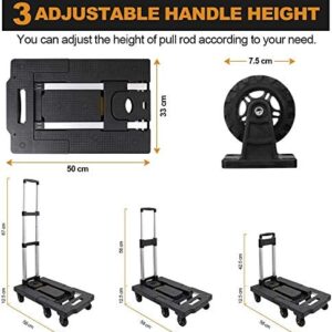 Pansonite Folding Hand Truck, 500 LB Heavy Duty Luggage Cart, Utility Dolly Platform Cart with 7 Wheels & 2 Elastic Ropes for Luggage, Travel, Moving, Shopping, Office Use