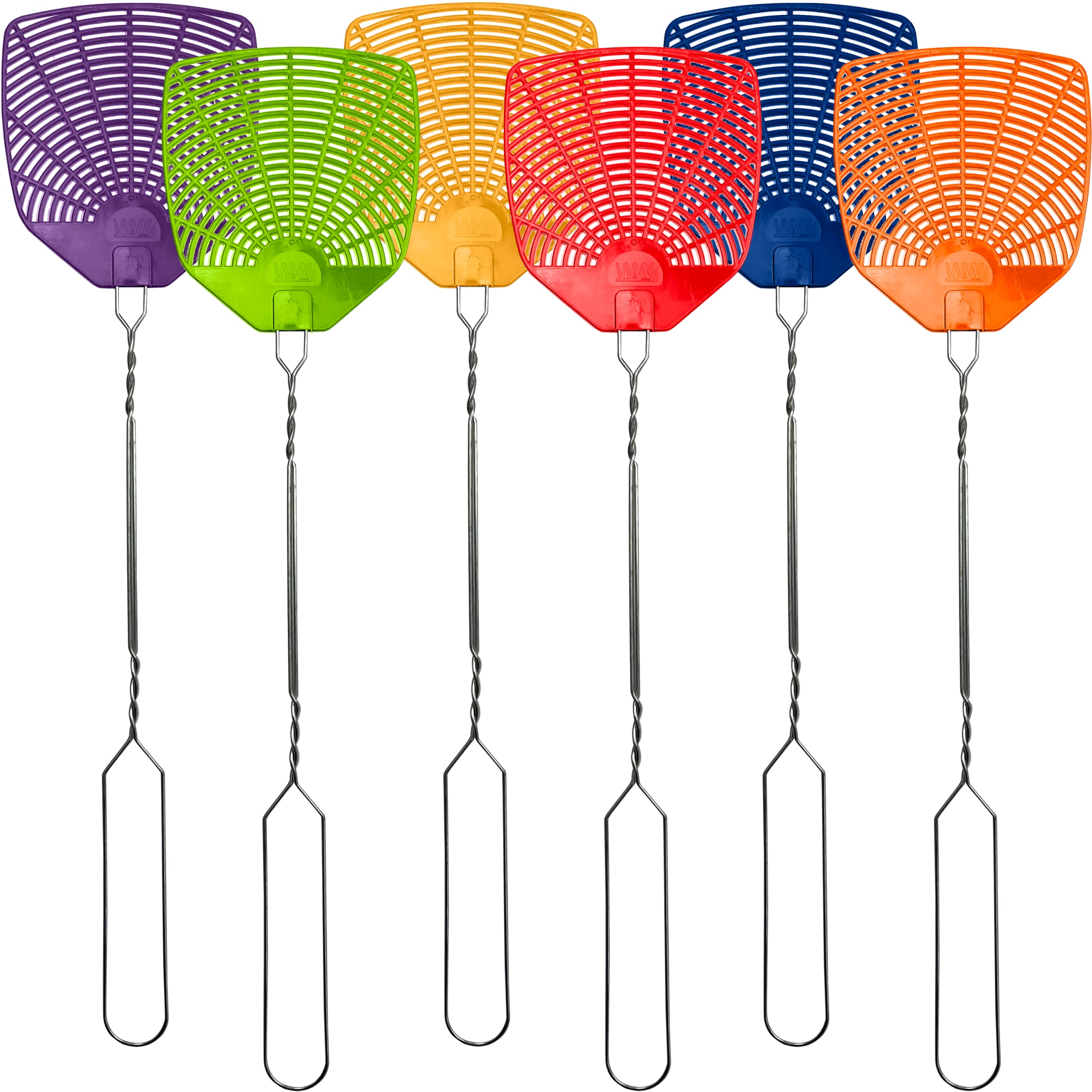 Bug & Fly Swatter – Braided Metal Handle 6 Pack Fly Swatters – Indoor/Outdoor – flyswatter (21 inch - Set of 6)