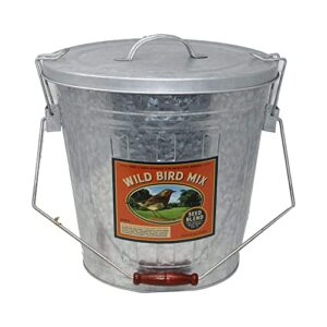 audubon woodlink galvanized steel rustic farmhouse bird food and seed locking storage bucket bin with scoop, holds up to 16.5 quarts or 25 pounds