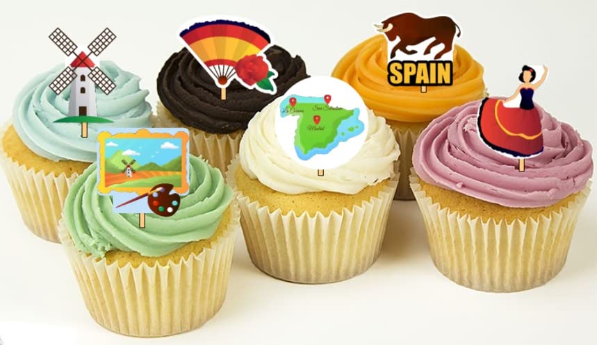 12 Old Spain Country Party Cupcake Toppers Food Picks