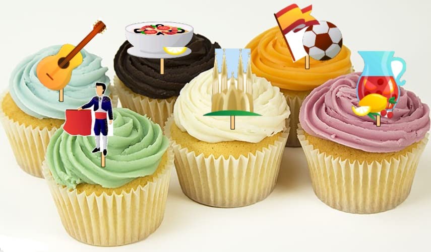 12 Old Spain Country Party Cupcake Toppers Food Picks