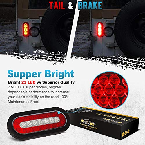 Partsam 2Pcs 6 Inch Oval Led Trailer Tail Lights Red/White 23LED Grommet Mount w Mounting Brackets Waterproof Truck Trailer RV Oval Led Stop Turn Tail Brake Backup Reverse Marker Lights Sealed 12V