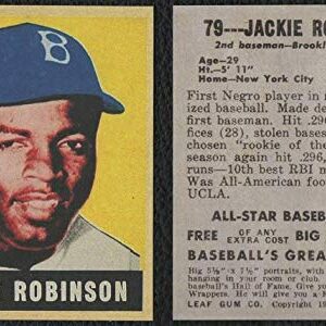 1949 Leaf #79 JACKIE ROBINSON Rookie Card Brooklyn Dodgers HOF REPRINT - Baseball Card